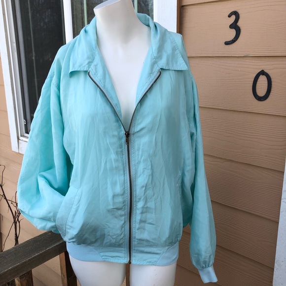 Vintage | Jackets & Coats | 0 Silk Vintage Baby Blue Jacket Lightweight ...